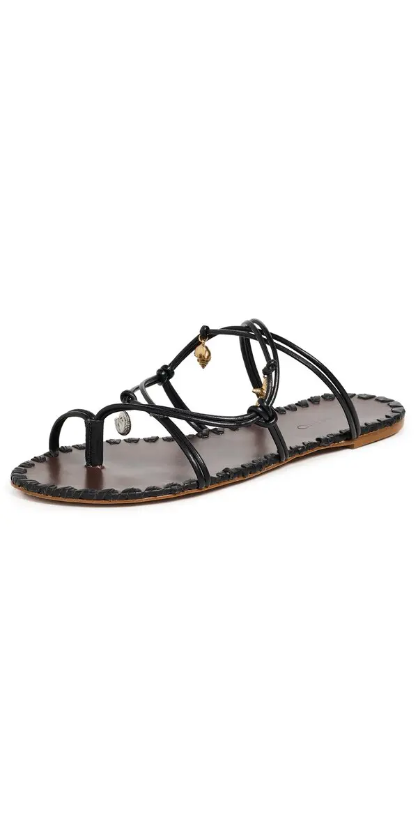 Farm Rio Sea Flat Sandals - Black And Cuoio