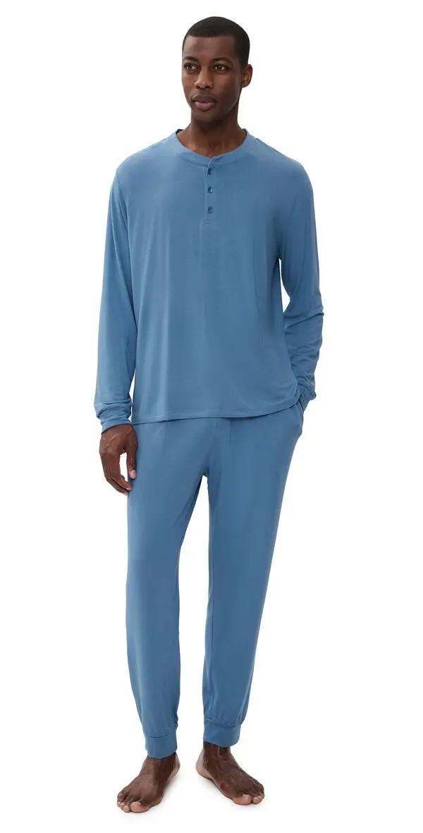 Eberjey Henry Long Pajama Set - Slate Blue