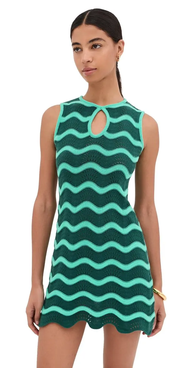 La DoubleJ Wavy Mini Dress - Bicolor Mint/dark Green