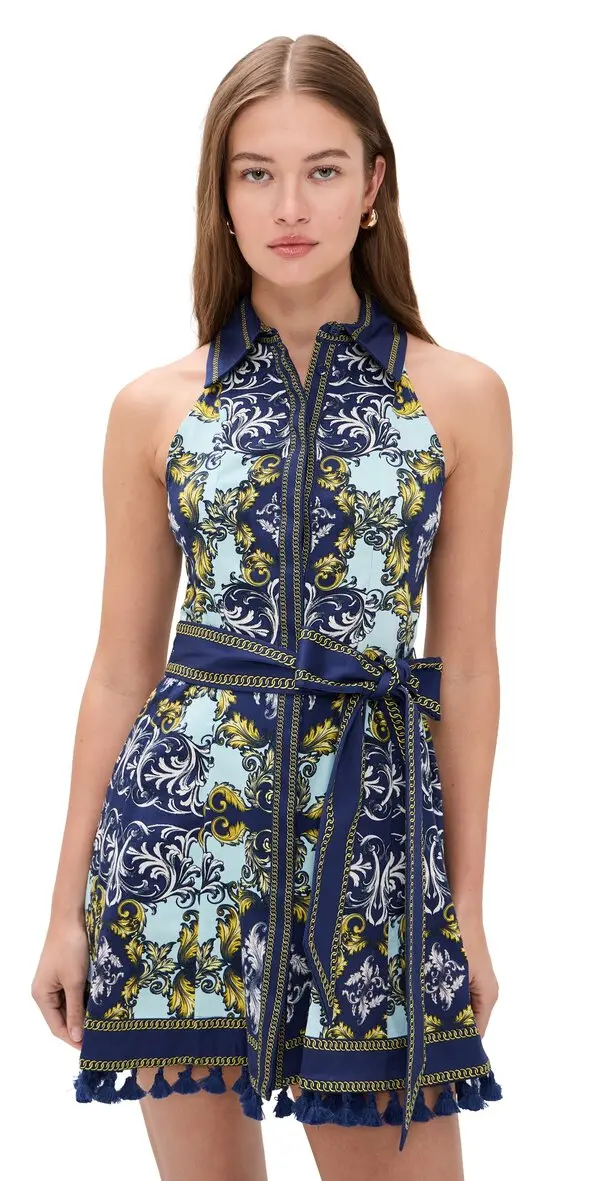 Alice + Olivia Lucy Halter Mini Shirt Dress - Antique Scroll