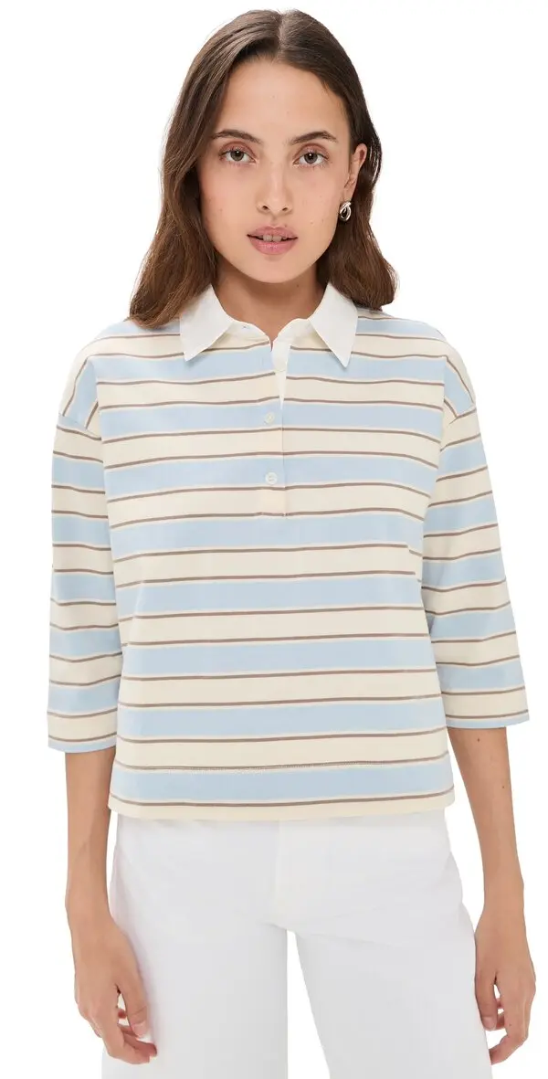 PERFECTWHITETEE Cotton Rugby Shirt - Powder Blue Stripe