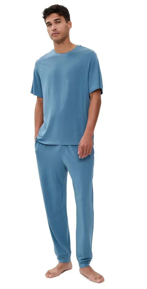 Eberjey Henry Modal Short Sleeve And Pants Pajama Set - Slate Blue