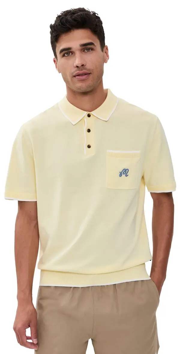 MALBON Golf X Birds Of Georgia Blue Jay Knit Polo - Soft Yellow