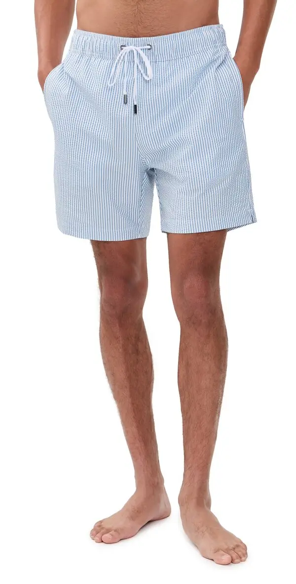 Onia Seersucker Striped Swim Shorts - Cobalt