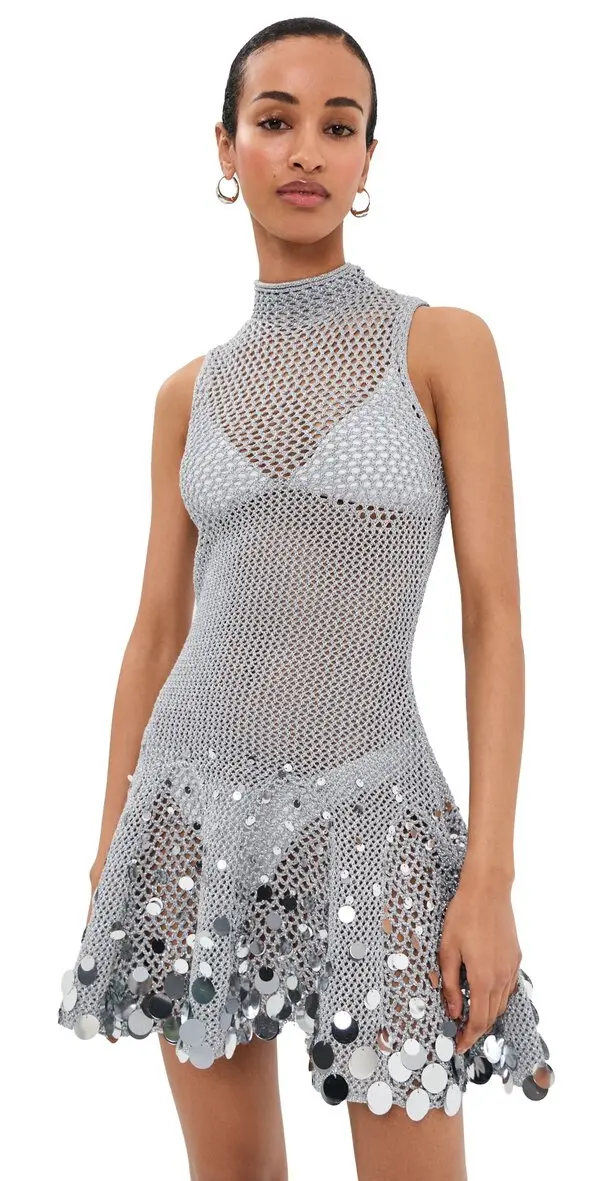 Casablanca Crochet Mirror Mini Dress - Silver