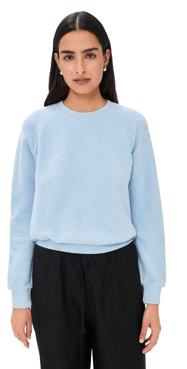 PERFECTWHITETEE Ziggy Inside Out Fleece Long Sleeve Crewneck Sweatshirt - Powder Blue