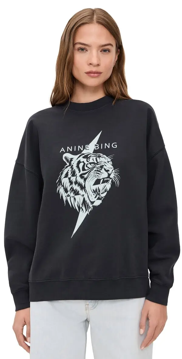 ANINE BING Miles Tiger Graphic Sweatshirt - Vintage Black