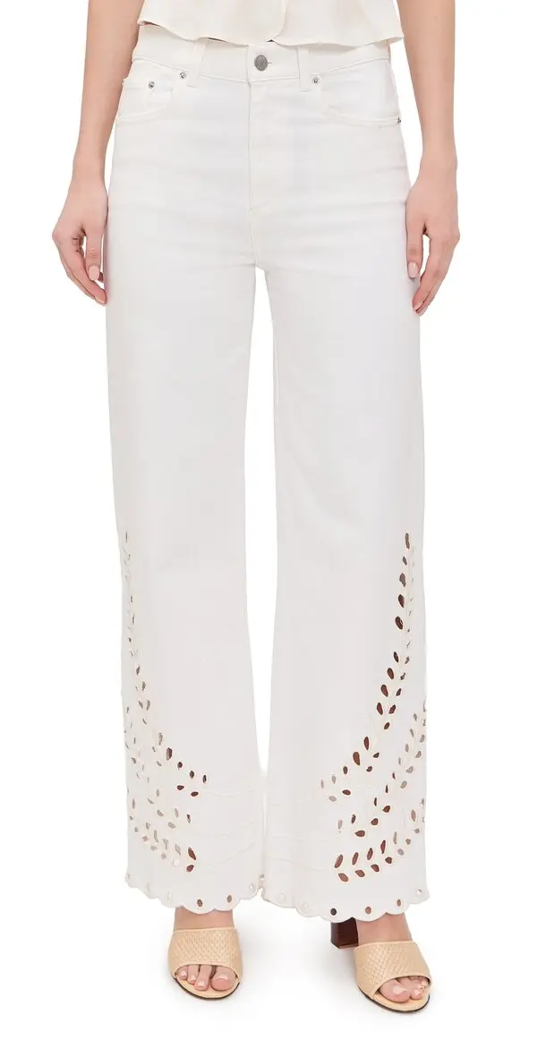 LE JEAN Eyelet Column Jeans - White