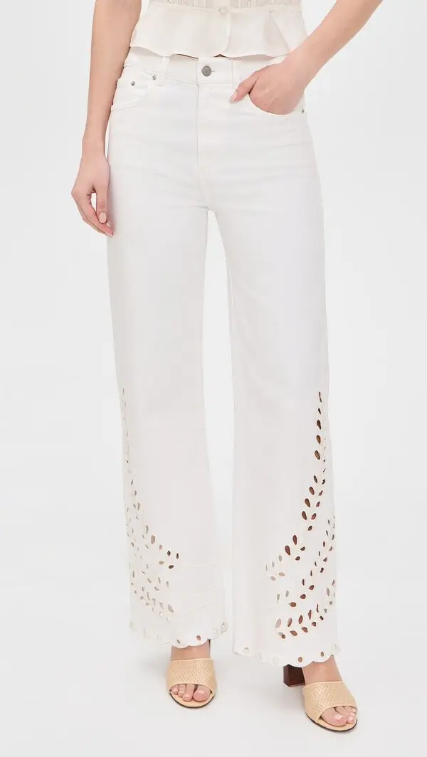 LE JEAN Eyelet Column Jeans - White