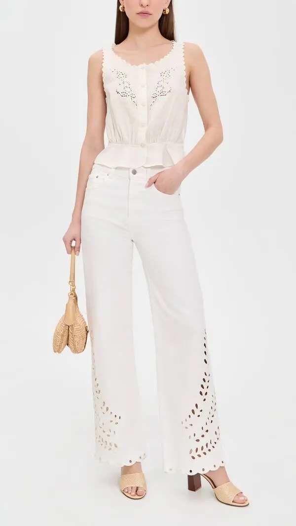 LE JEAN Eyelet Column Jeans - White