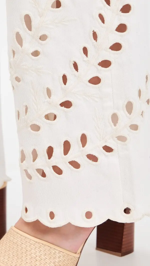 LE JEAN Eyelet Column Jeans - White