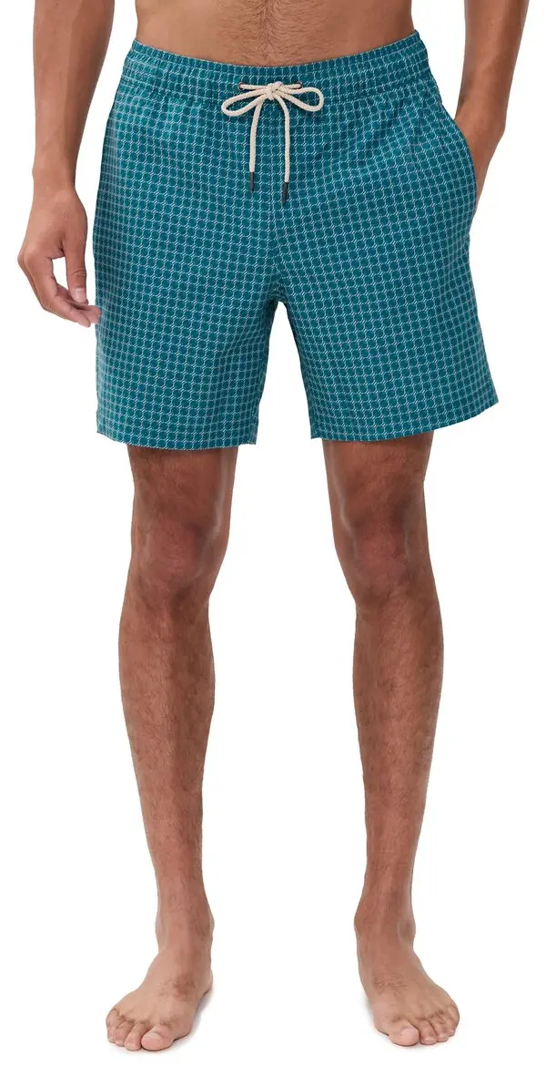 FAIR HARBOR The Bayberry Swim Trunks 7 - Teal Sea Geo