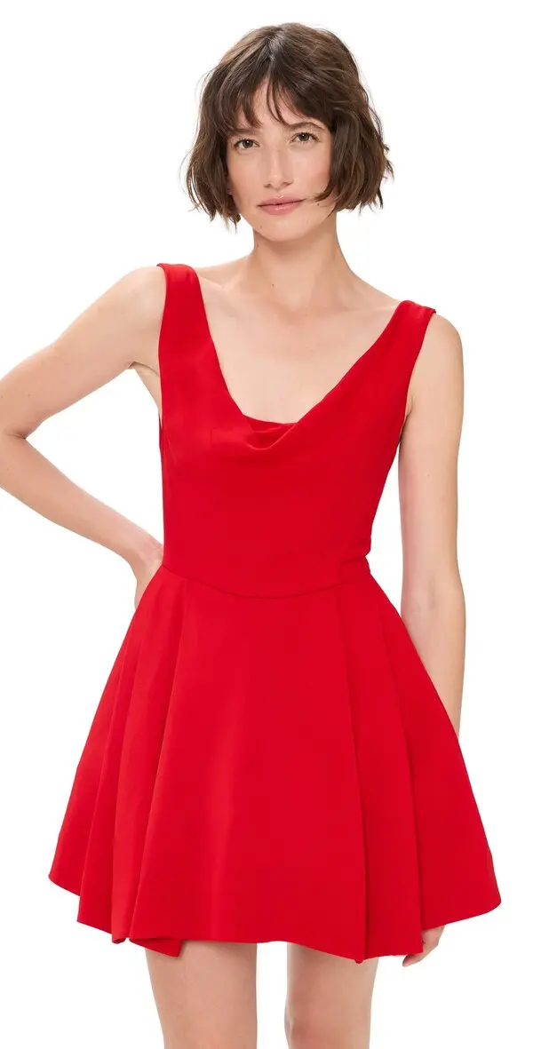 Alice + Olivia Estrella Draped Flare Mini Dress - Chili Pepper