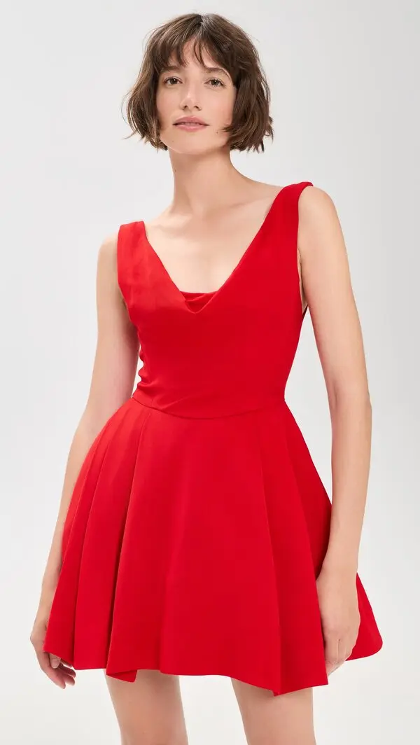 Alice + Olivia Estrella Draped Flare Mini Dress - Chili Pepper