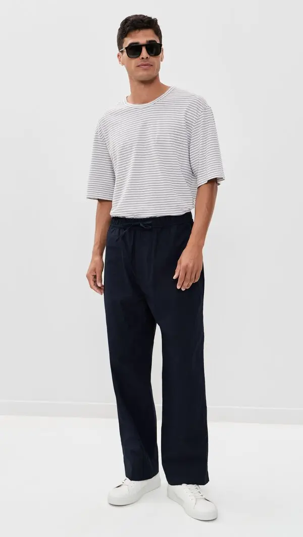 Officine Générale Elden Linen Mini Stripe Tee - Heather Grey/white