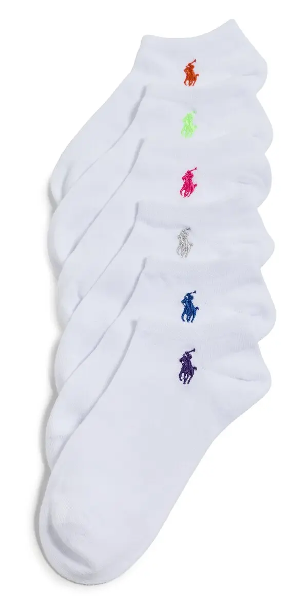 Polo Ralph Lauren Ultra Low Cut Flat Knit Socks 6-pack - White Assorted Bright Pony