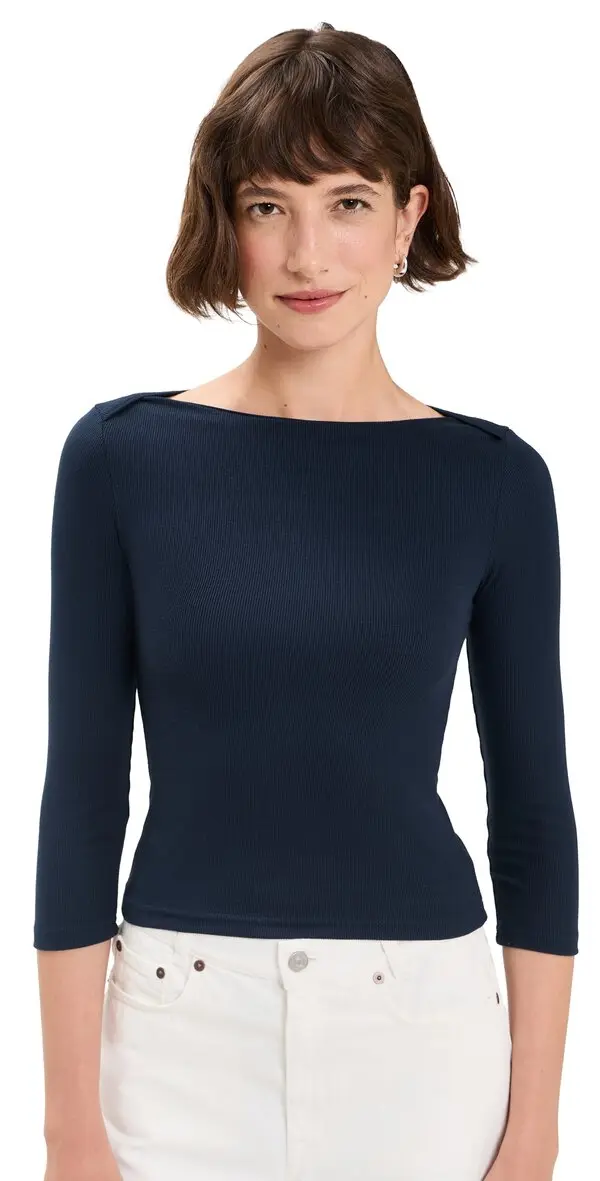 PERFECTWHITETEE Harlow Viscose Ribbed Tee - Navy