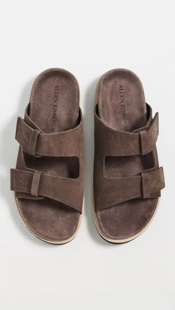 Allen Edmonds Seagrove Suede Two Strap Sandals - Bitter Chocolate
