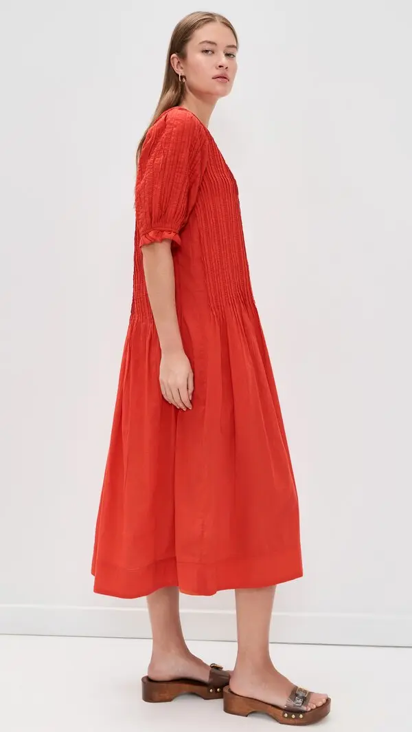 Sea Alberte Solid Puff Sleeve Dress - Red
