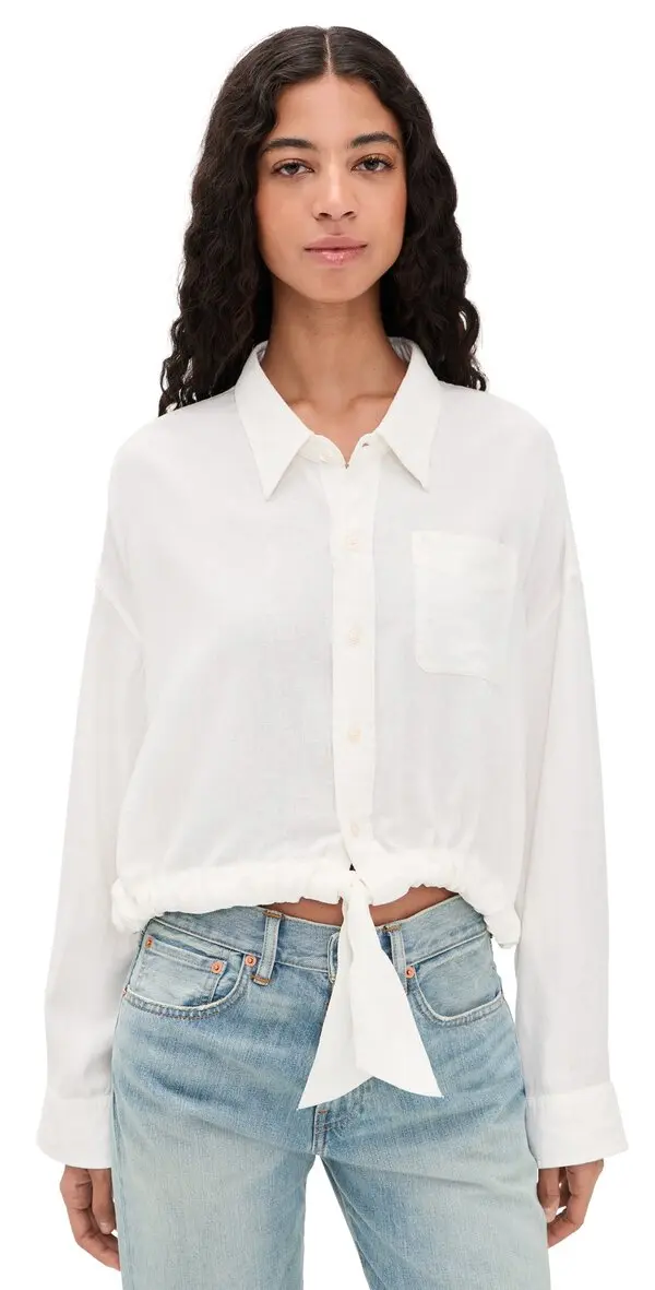 Denimist Long Sleeve Front Tie Shirt - White