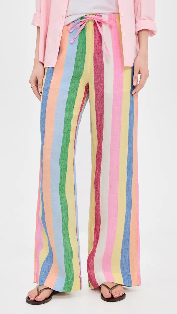 Faherty Brand Striped Linen Wide Leg Pants