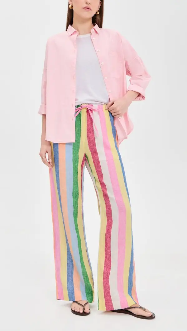Faherty Brand Striped Linen Wide Leg Pants