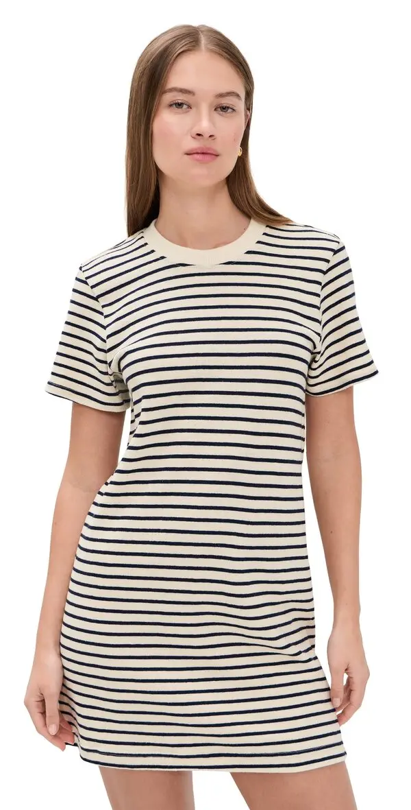 PERFECTWHITETEE Rhett Brushed Rugby T-shirt Dress - Navy Mini Stripe