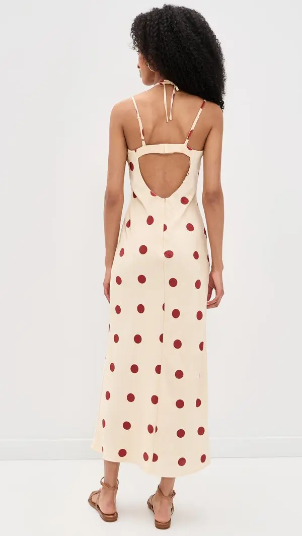 BAILEY ROSE Polka Dot Lace Trim Midi Dress - Cream