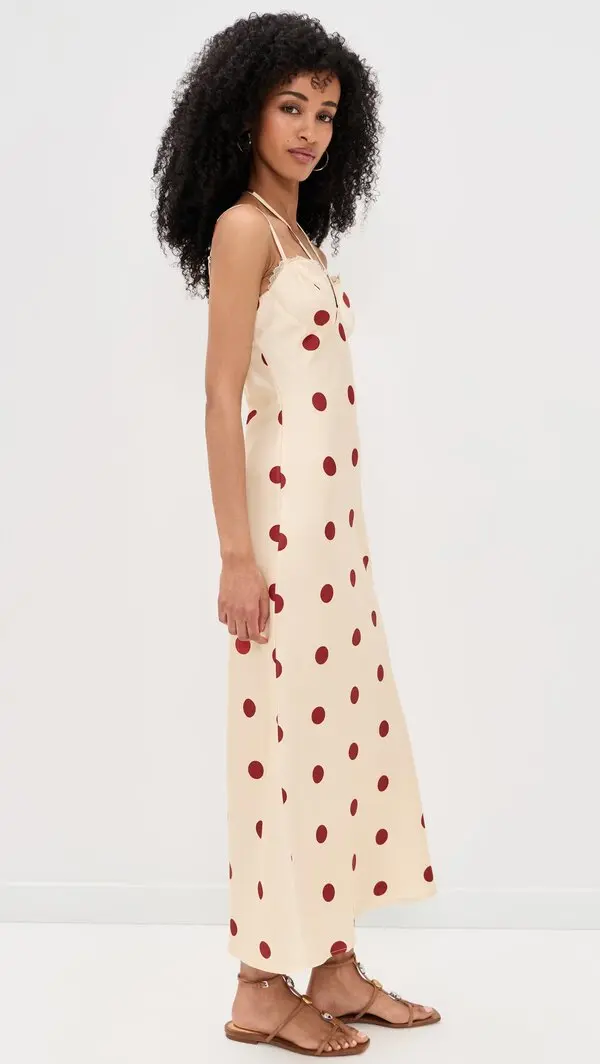 BAILEY ROSE Polka Dot Lace Trim Midi Dress - Cream