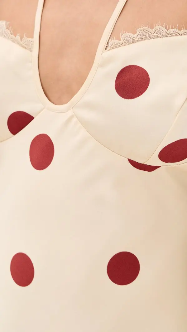 BAILEY ROSE Polka Dot Lace Trim Midi Dress - Cream