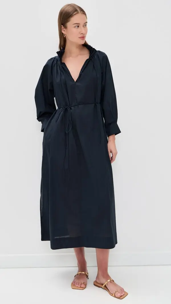 Merlette Shore" Maxi Dress With Pleated Detailing And Tie Belt