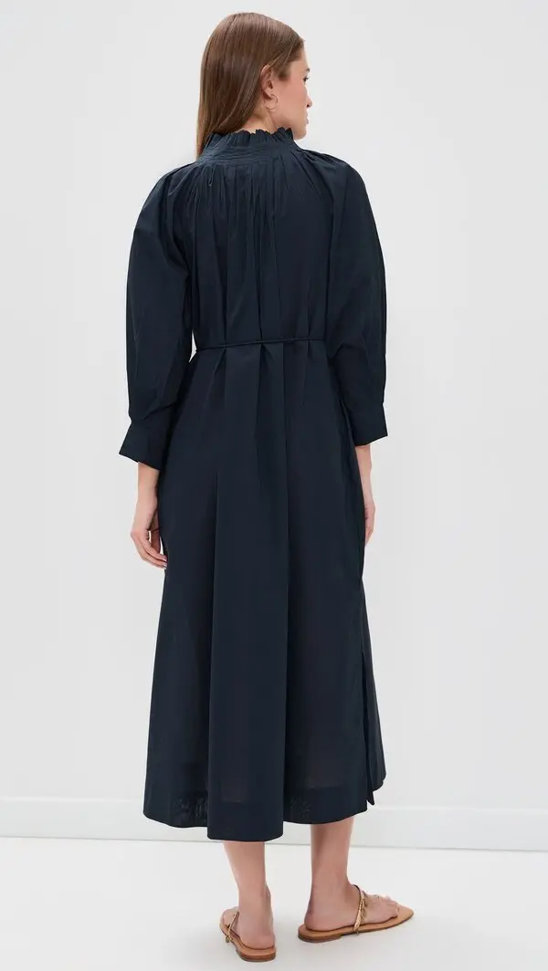 Merlette Shore" Maxi Dress With Pleated Detailing And Tie Belt