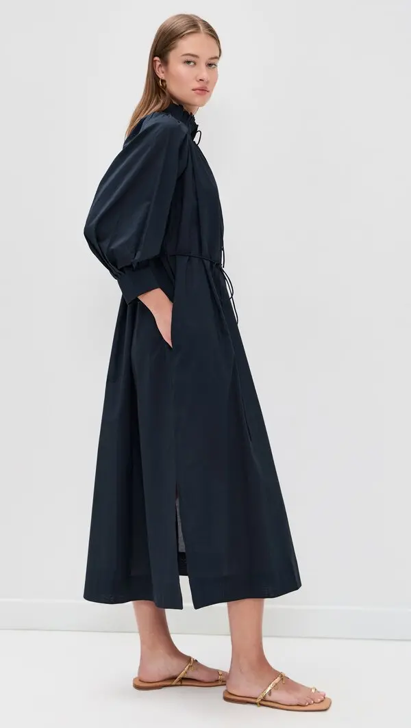 Merlette Shore" Maxi Dress With Pleated Detailing And Tie Belt