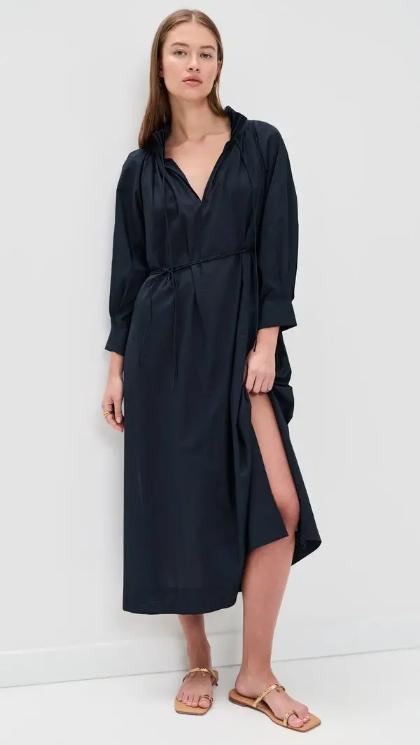 Merlette Shore" Maxi Dress With Pleated Detailing And Tie Belt