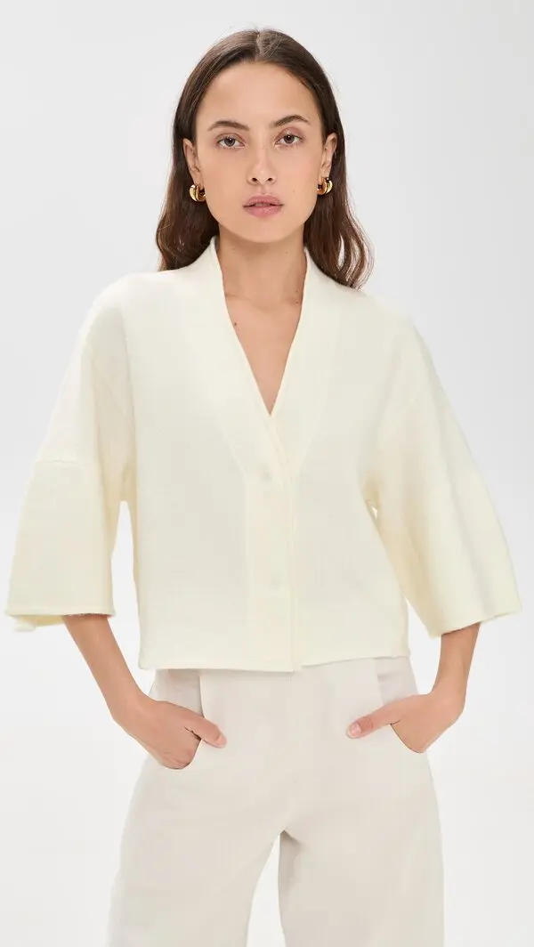 HOUSE OF DAGMAR Short Wool Cardigan With Surplice Neck - Off White