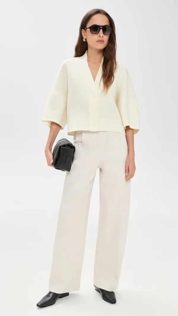 HOUSE OF DAGMAR Short Wool Cardigan With Surplice Neck - Off White