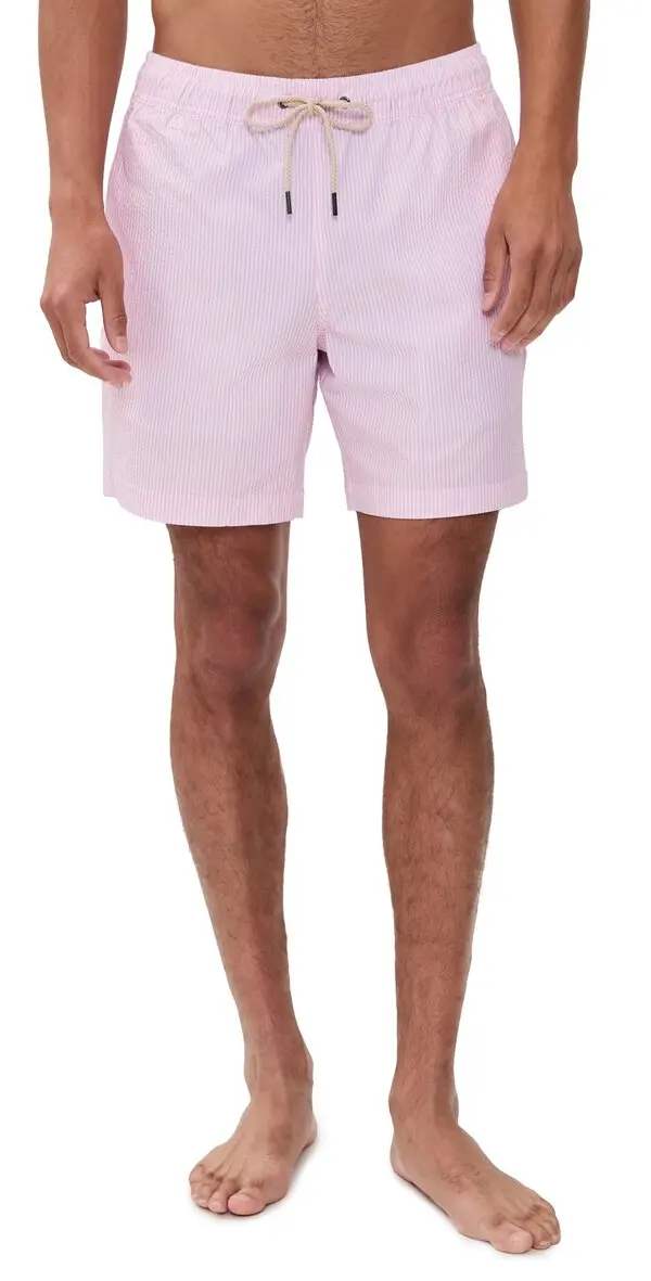 FAIR HARBOR The Bayberry Swim Trunks 7 - Pink Seersucker