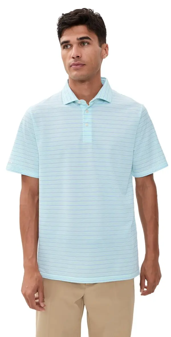 Rlx Ralph Lauren Thin Multi Stripe Tour Pique Polo - Light Mint Multi