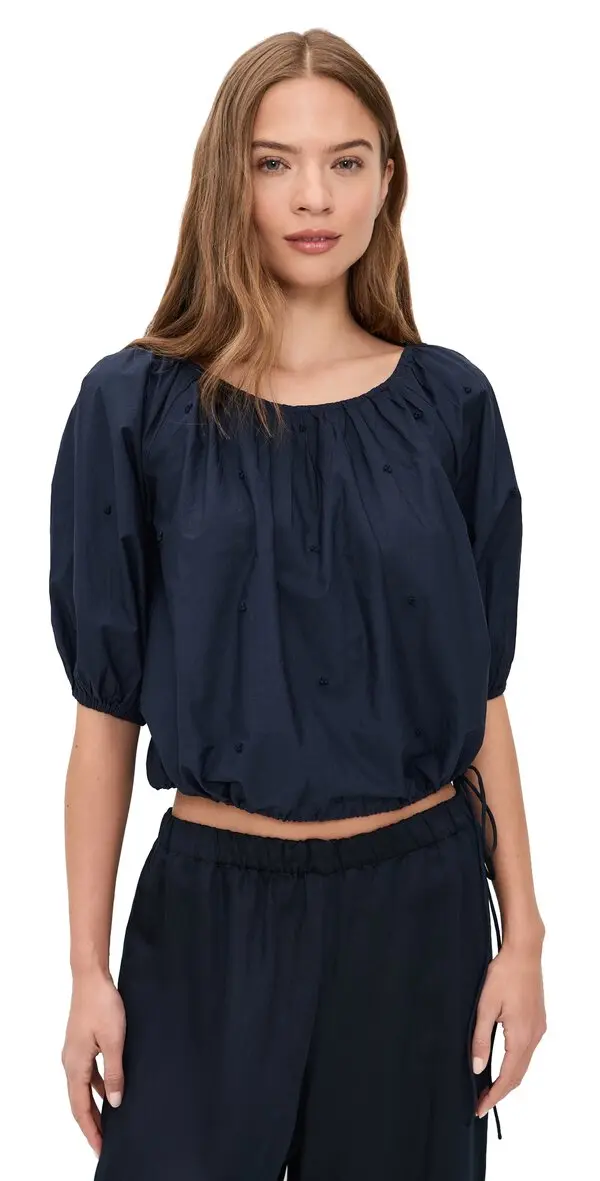 Merlette Lotus Embroidered Top - Navy