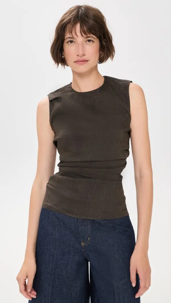 Proenza Schouler White Label Anoushka Top In Linen Slub - Coffee