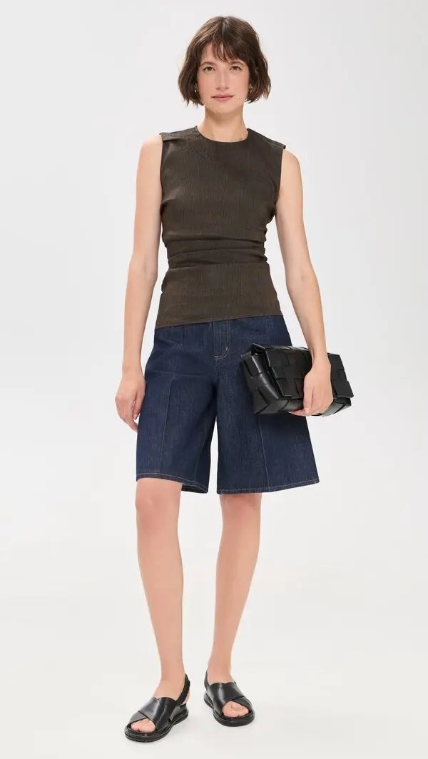 Proenza Schouler White Label Anoushka Top In Linen Slub - Coffee