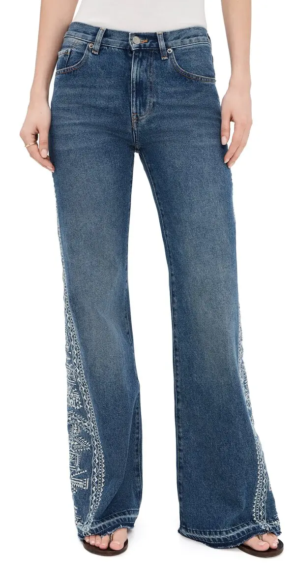 Ba&sh Vivy Embroidered Jeans - Usedblue