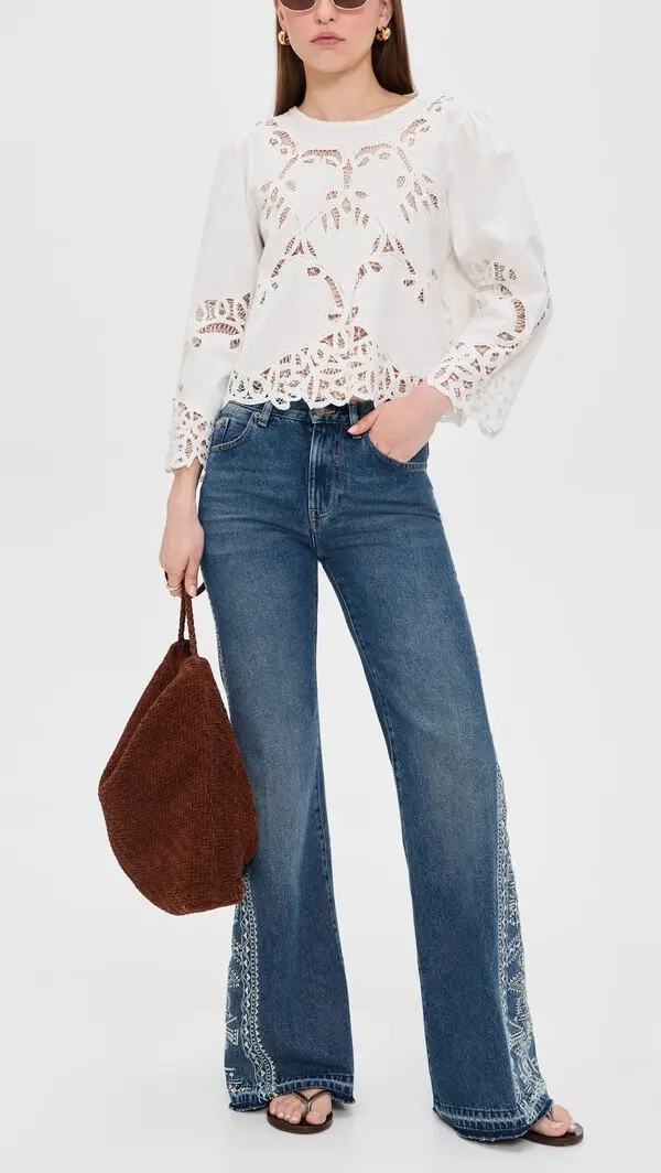 Ba&sh Vivy Embroidered Jeans - Usedblue
