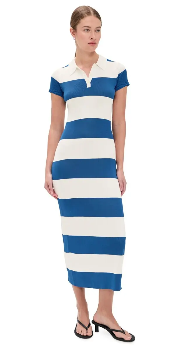 ROWING BLAZERS Striped Polo Maxi Dress - Blue White Stripe