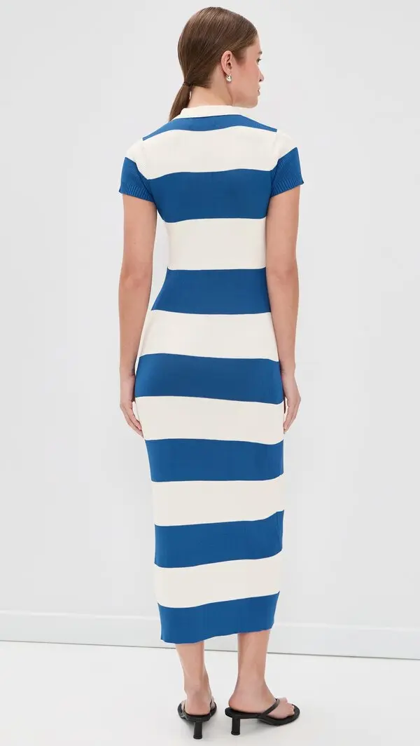 ROWING BLAZERS Striped Ribbed Knit Polo Maxi Dress