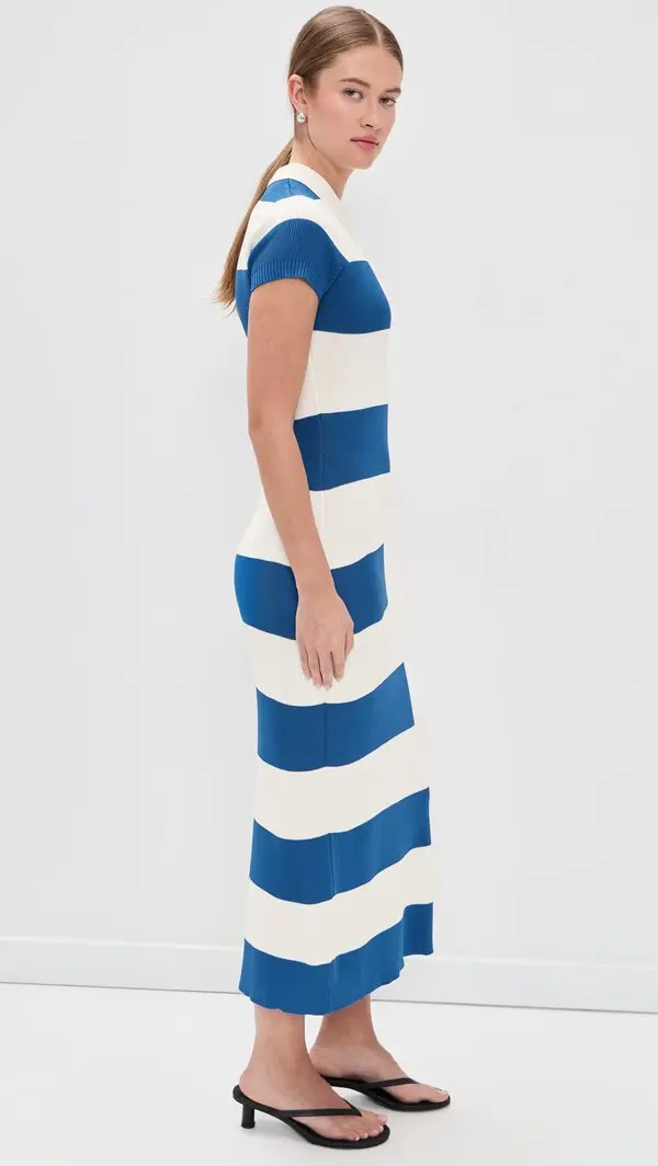 ROWING BLAZERS Striped Ribbed Knit Polo Maxi Dress