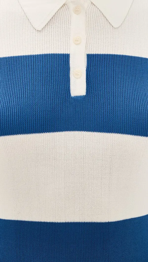 ROWING BLAZERS Striped Ribbed Knit Polo Maxi Dress