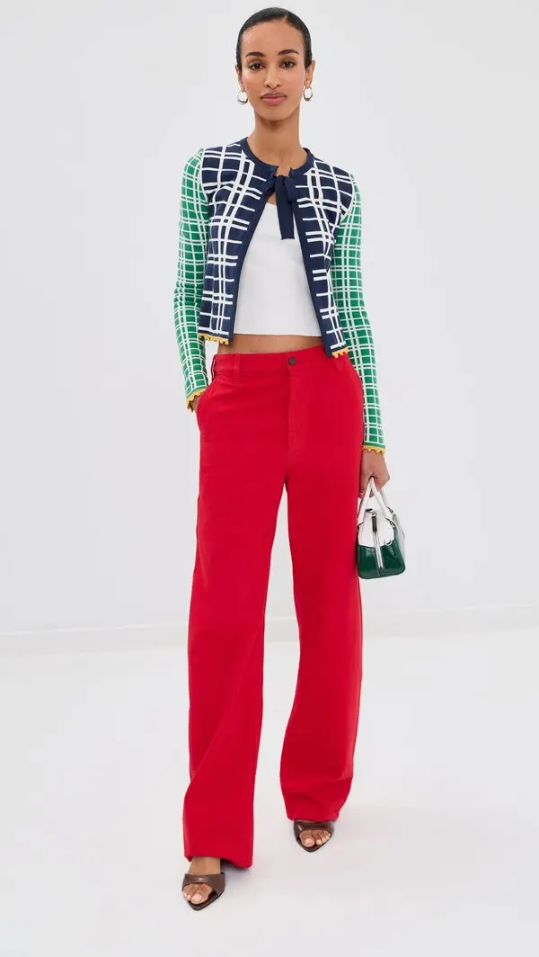 La DoubleJ Check Me Cardigan - Multicolor Green/navy/ecru