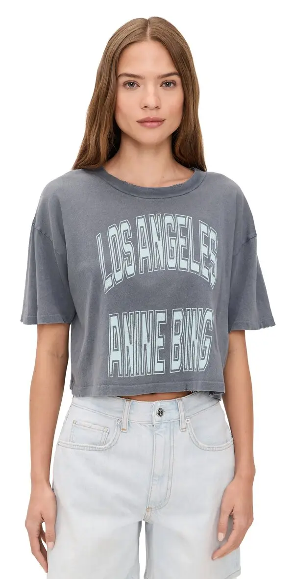 ANINE BING Johnny Cropped Tee - Washed Grey