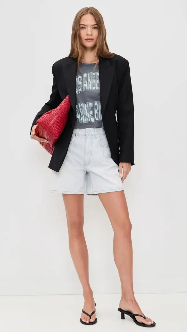 ANINE BING Johnny Cropped Tee - Washed Grey
